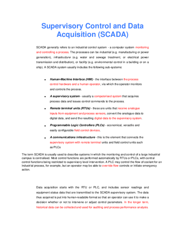 (DOC) Supervisory Control and Data Acquisition