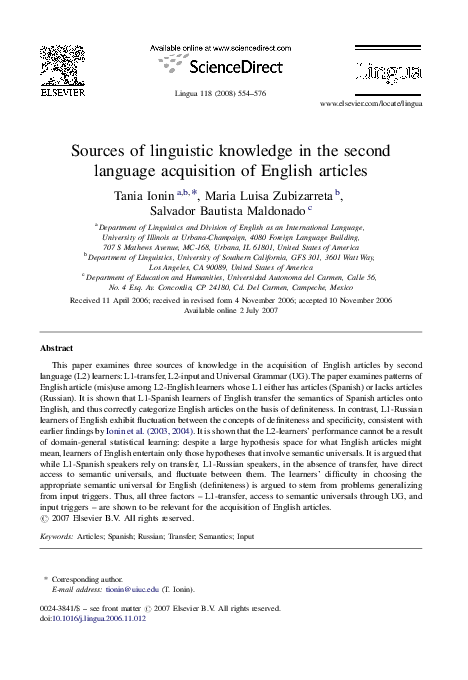 (PDF) Sources of linguistic knowledge in the second language ...