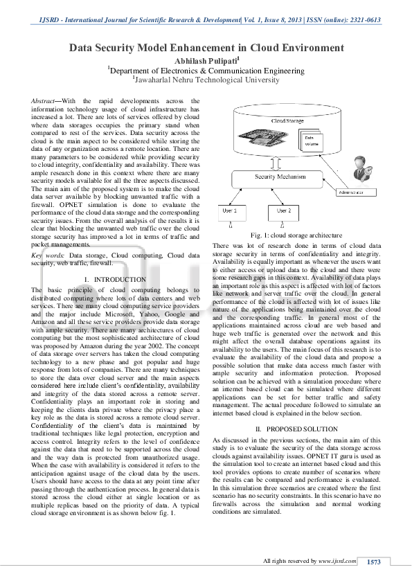 Pdf Data Security Model Enhancement In Cloud Environment