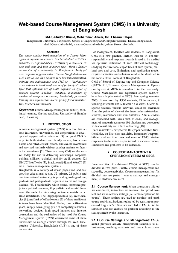 (PDF) Web-based Course Management Systems (CMS) in a University of ...