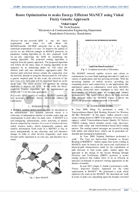 (PDF) Route Optimization to make Energy Efficient MANET using Vishal Fuzzy Genetic Approach