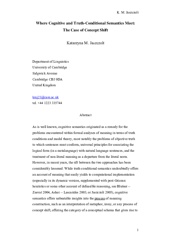 (PDF) Where cognitive and truth-conditional semantics meet: The case of ...