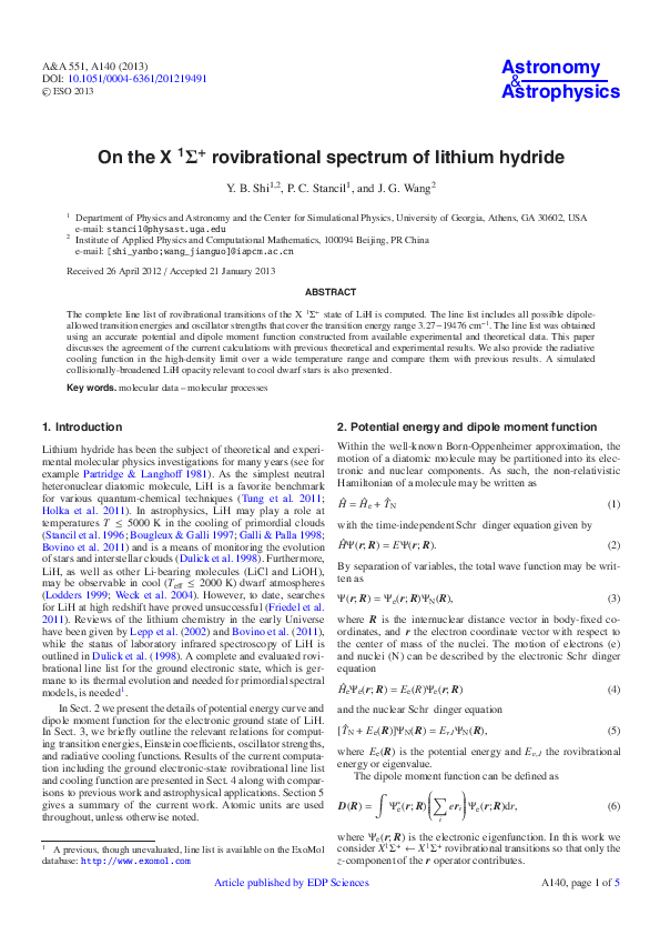 (PDF) rovibrational spectrum of lithium hydride
