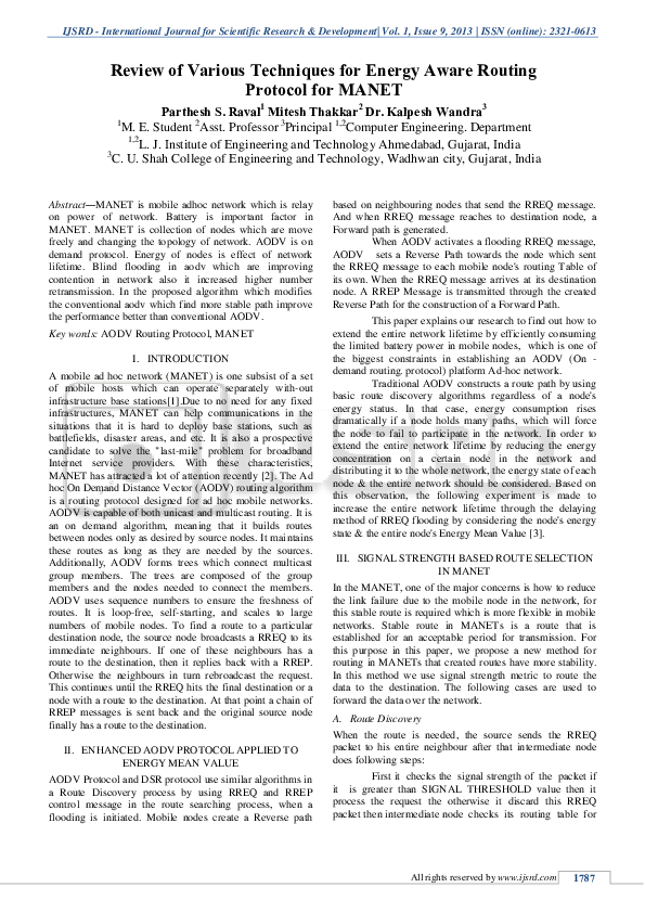 Pdf Review Of Various Techniques For Energy Aware Routing Protocol For Manet