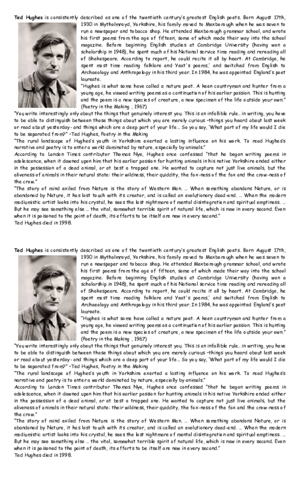 (DOC) Ted Hughes Bio and Criticism