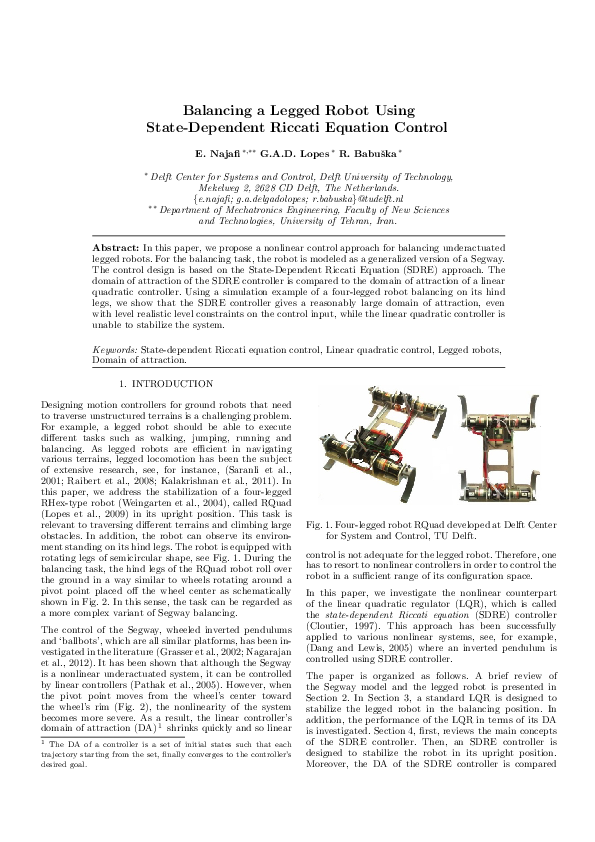 (PDF) Balancing a Legged Robot Using State-Dependent Riccati Equation ...