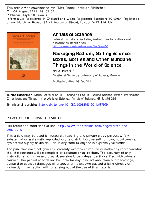 (PDF) Packaging Radium, Selling Science: Boxes, Bottles, and Other ...