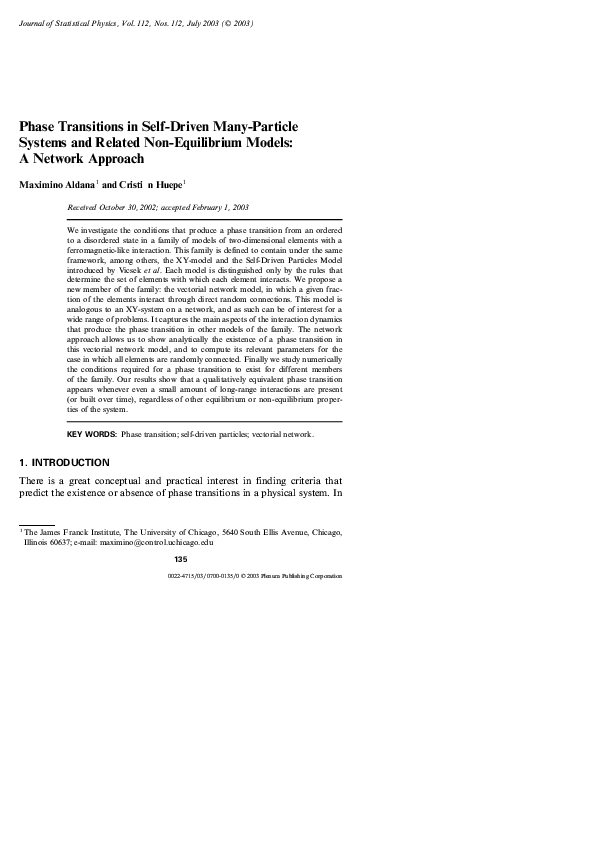 (PDF) Phase Transitions in Self-Driven Many-Particle Systems and Related Non-Equilibrium Models ...