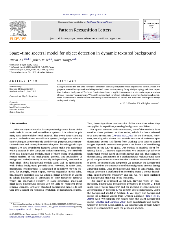 Pdf Space Time Spectral Model For Object Detection In Dynamic Textured Background Imtiaz Ali