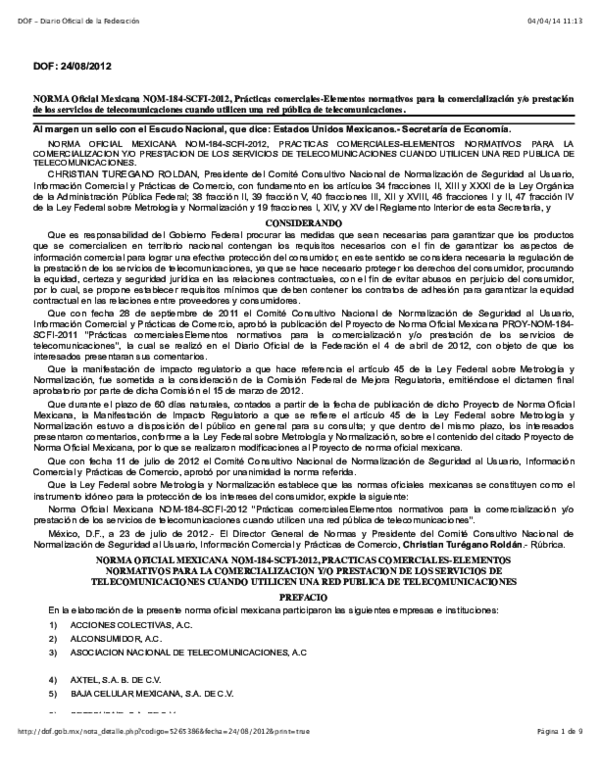 (PDF) NORMA OFICIAL MEXICANA NOM-184-SCFI-2012, PRACTICAS COMERCIALES-ELEMENTOS NORMATIVOS PARA ...