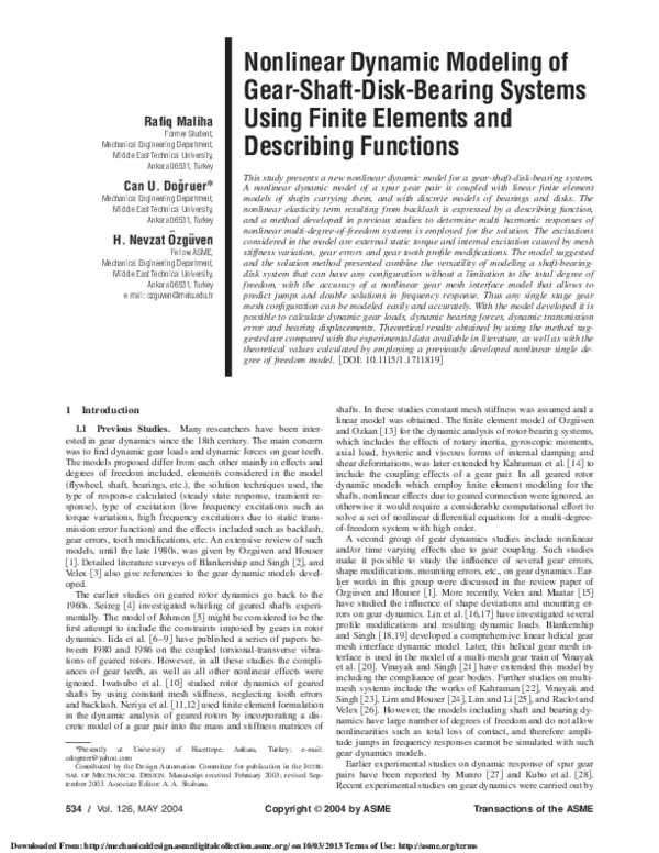 (PDF) Rafiq Maliha Nonlinear Dynamic Modeling of Gear-Shaft-Disk-Bearing Systems Using Finite ...