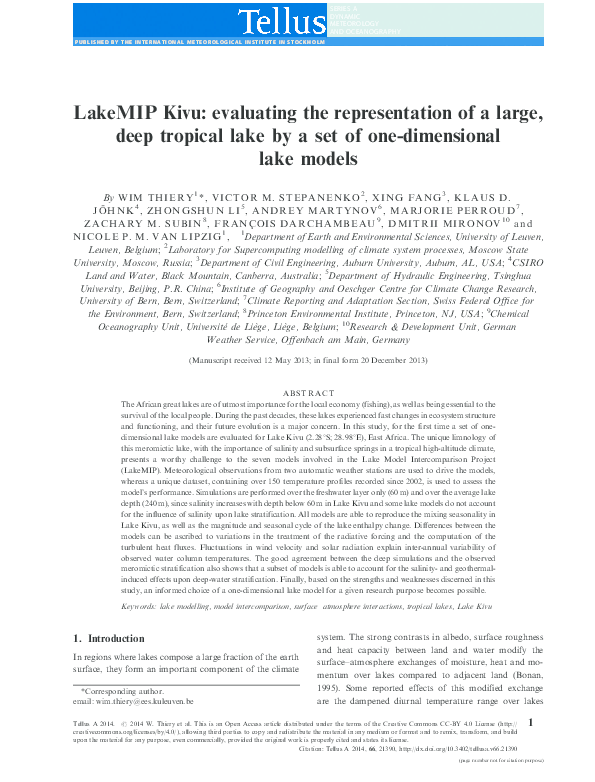 (PDF) LakeMIP Kivu: evaluating the representation of a large, deep ...