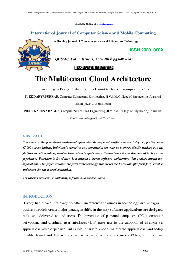 (PDF) The Multitenant Cloud Architecture﻿