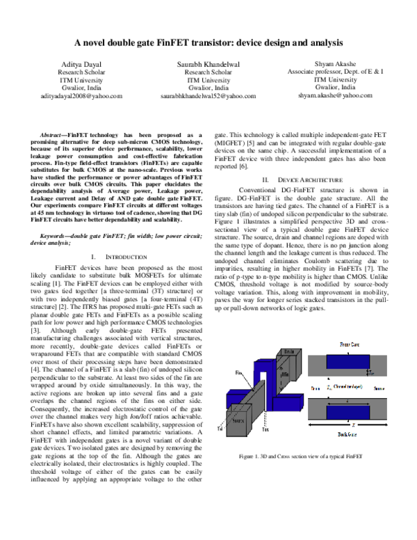 (PDF) A novel double gate FinFET transistor: device design and analysis