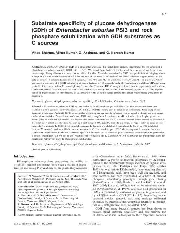 (PDF) Substrate specificity of glucose dehydrogenase (GDH) of ...
