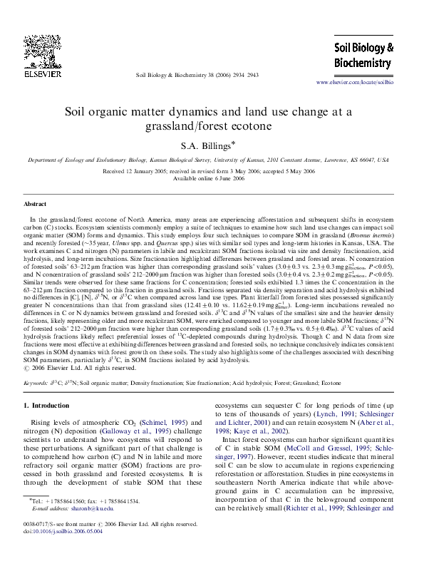 (PDF) Soil organic matter dynamics and land use change at a grassland/forest ecotone