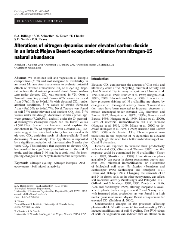 (PDF) Billings et al 02 Mojave d15N, Oecologia | Sharon Billings ...