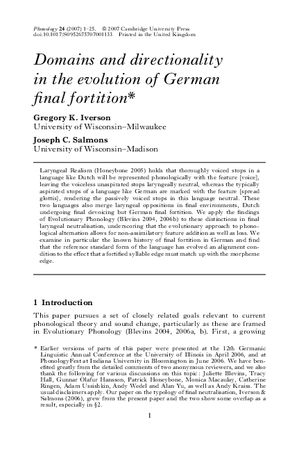 (PDF) Domains and directionality in the evolution of German final fortition