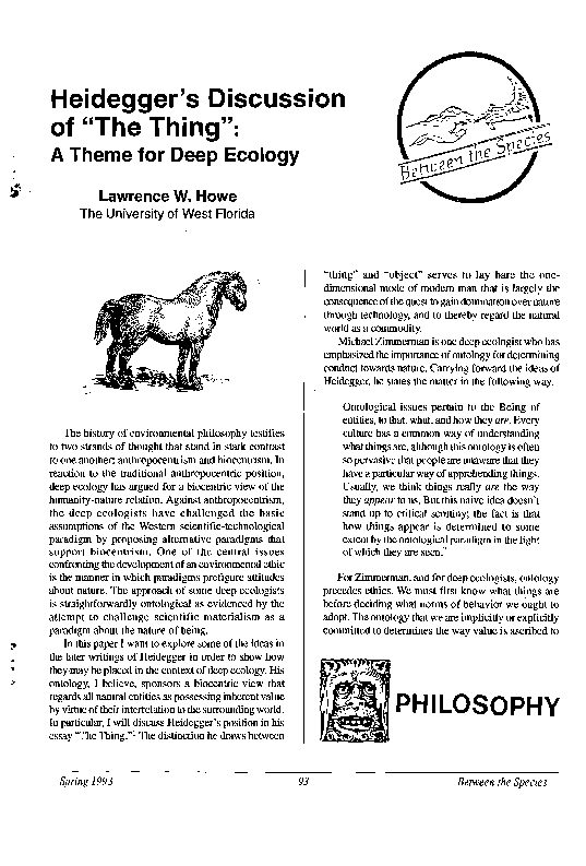 (PDF) Heideggers Discussion of The Thing- A Theme for Deep Ecology