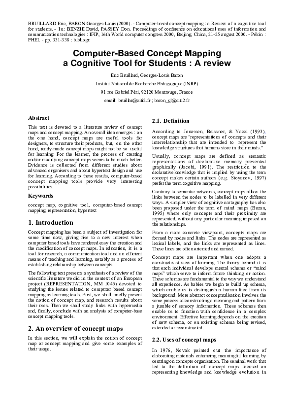 (PDF) Computer-Based Concept Mapping a Cognitive Tool for Students : A review