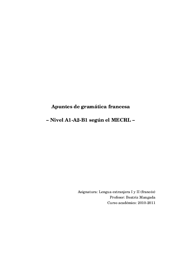 (DOC) Apuntes de gramática francesa – Nivel A1-A2-B1 según el MECRL
