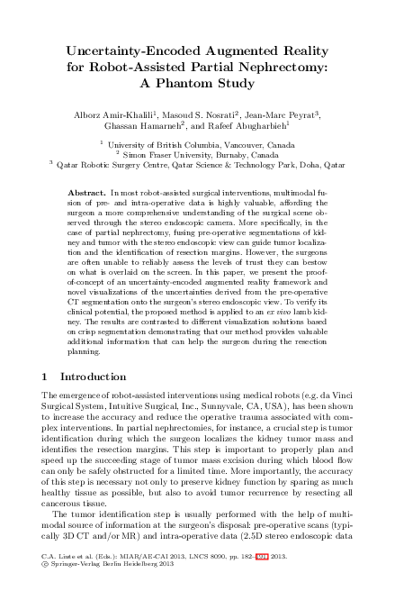 (PDF) Uncertainty-Encoded Augmented Reality for Robot-Assisted Partial Nephrectomy: A Phantom Study