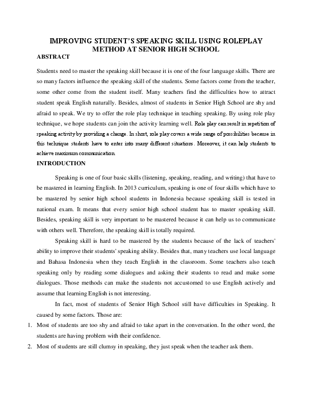 (DOC) IMPROVING STUDENT'S SPEAKING SKILL USING ROLEPLAY METHOD AT ...