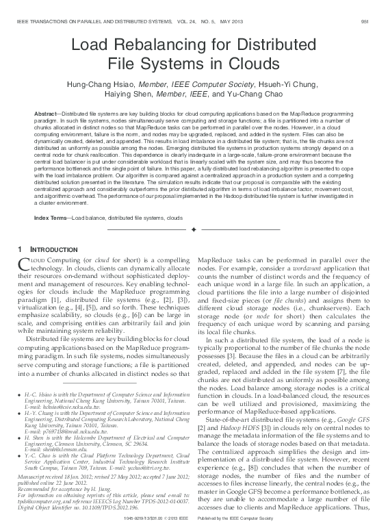 Pdf Load Rebalancing For Distributed File Systems In Clouds