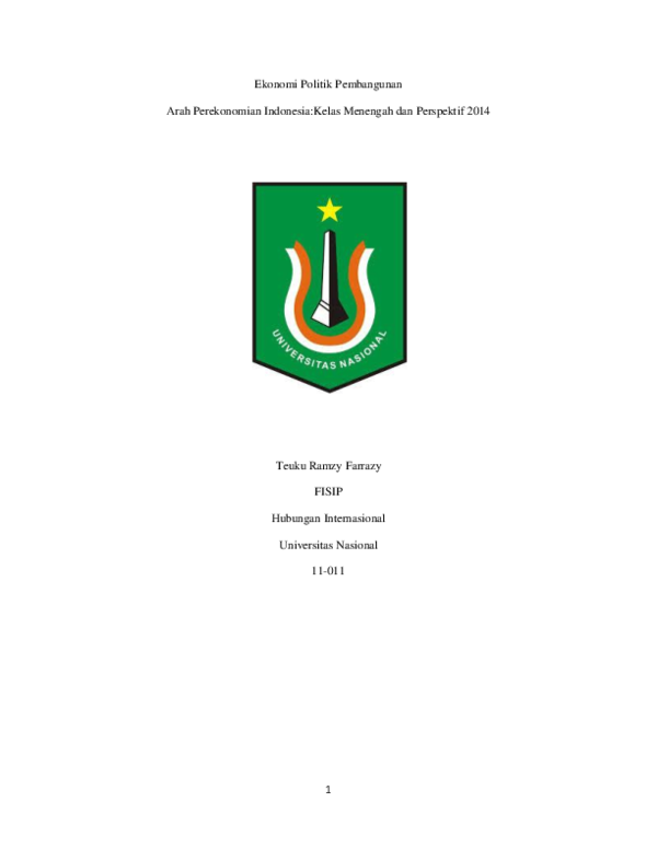 (DOC) Arah Perekonomian Indonesia:Kelas Menengah dan Perspektif 2014