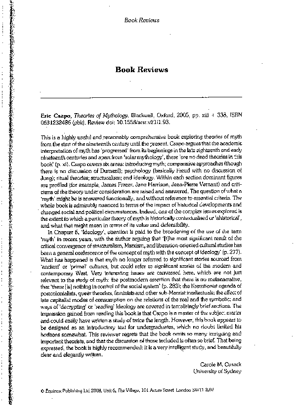 (PDF) Eric Csapo, Theories of Myth