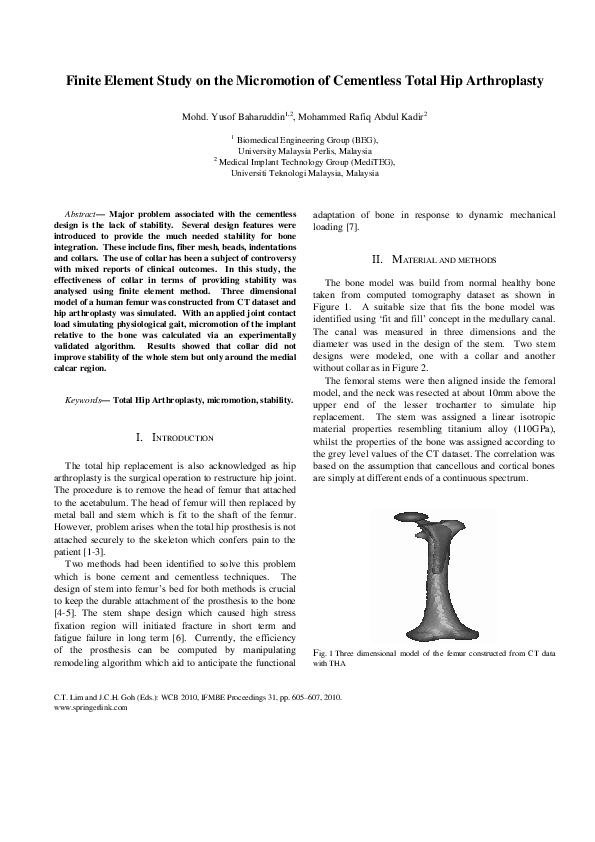 (PDF) Finite Element Study on the Stability of Cementless Acetabular Cup