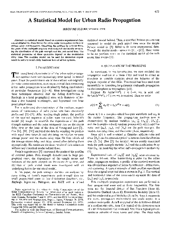 (PDF) A Statistical Model for Urban Radio Propagation