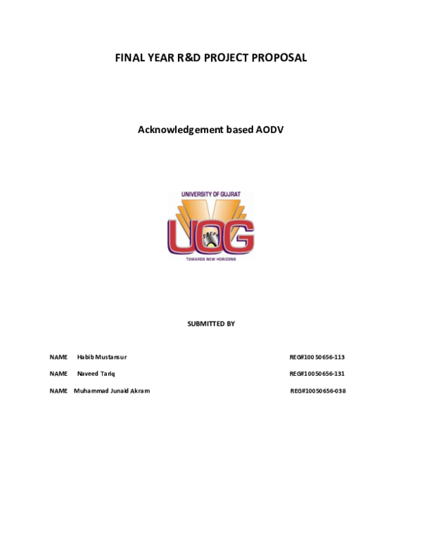 (DOC) FINAL YEAR R&D PROJECT PROPOSAL Acknowledgement based AODV