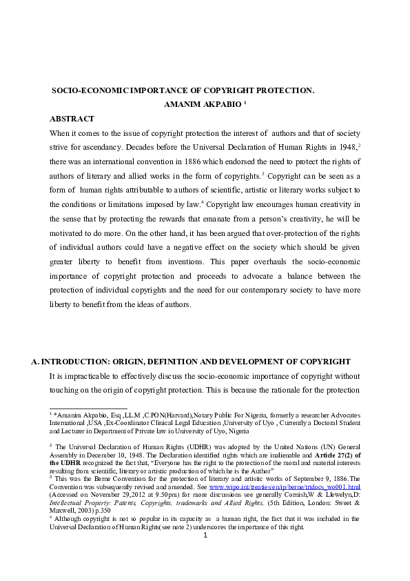 (DOC) SOCIO-ECONOMIC IMPORTANCE OF COPYRIGHT PROTECTION