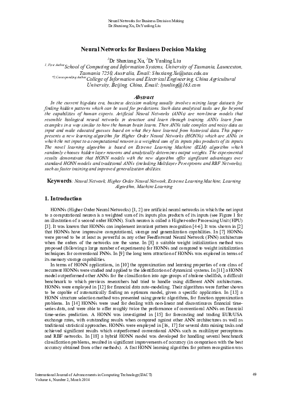 (PDF) Neural Networks for Business Decision Making