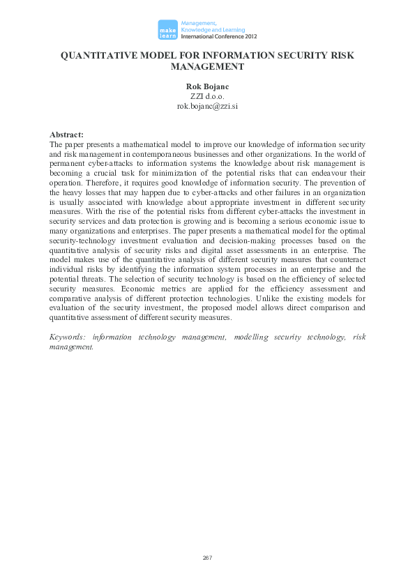 (PDF) Quantitative Model for Information Security Risk Management