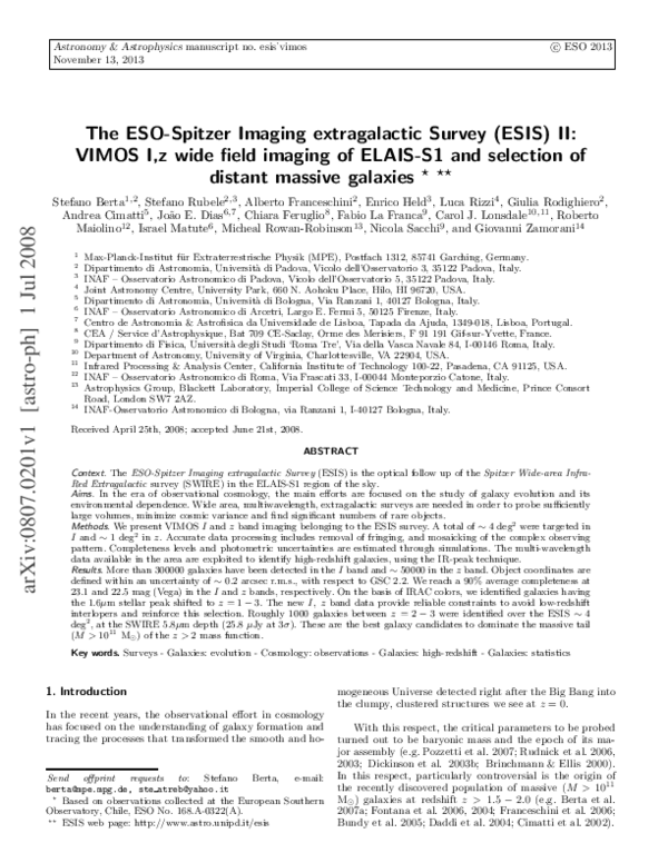 (PDF) The ESO-Spitzer Imaging extragalactic Survey (ESIS). II. VIMOS I ...