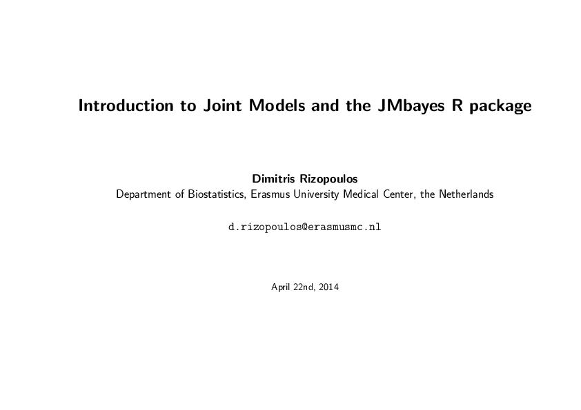 Webinar on Fitting Joint Models using the JMbayes package