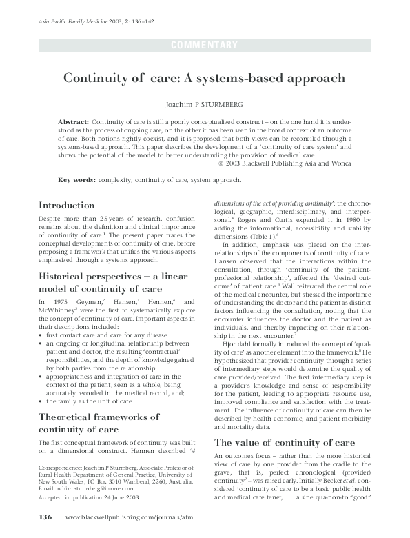 (PDF) Continuity of care: A systems-based approach
