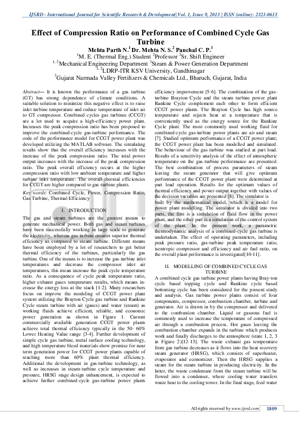 Pdf Effect Of Compression Ratio On Performance Of Combined Cycle Gas Turbine