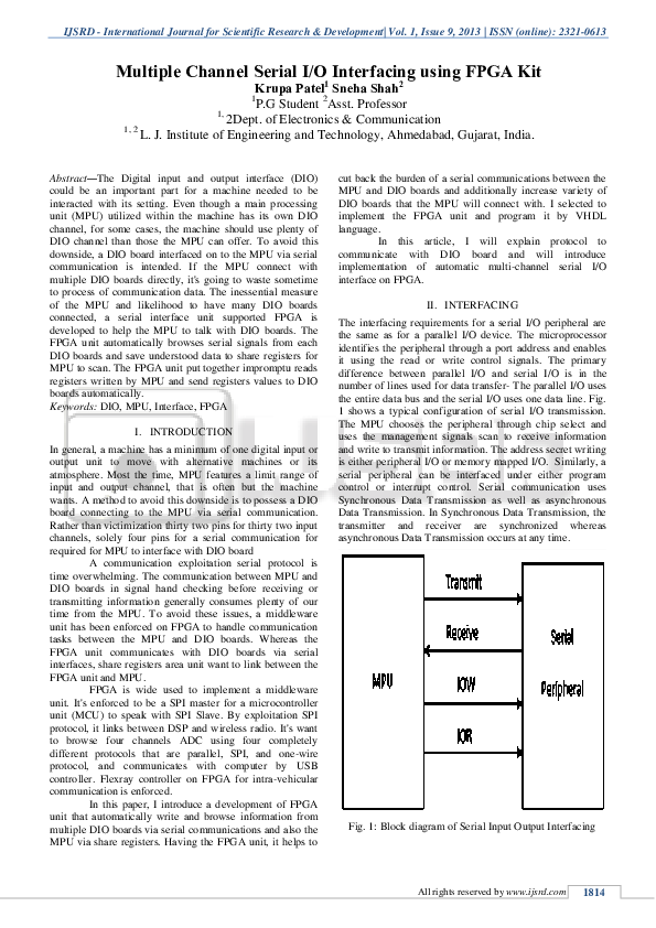 (PDF) Multiple Channel Serial I/O Interfacing using FPGA Kit