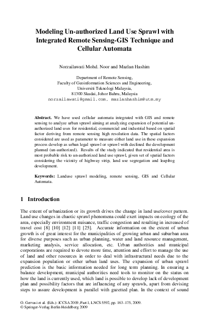 (PDF) Modeling Un-authorized Land Use Sprawl with Integrated Remote Sensing-GIS Technique and ...