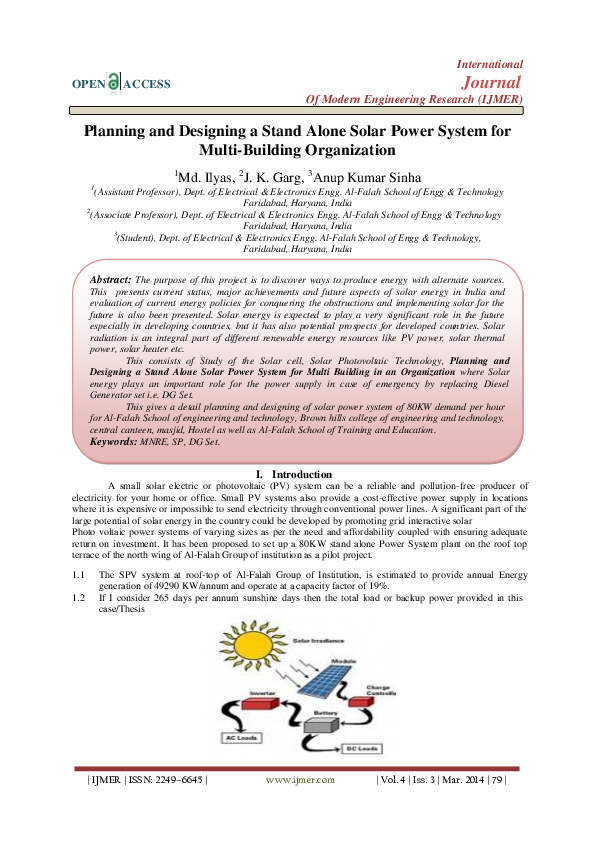 (PDF) Planning and Designing a Stand Alone Solar Power System for Multi ...
