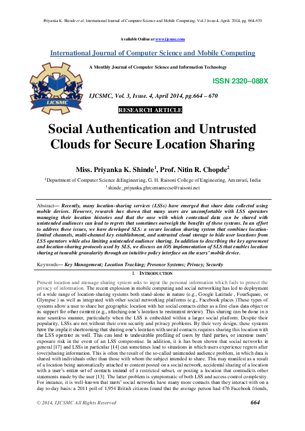 (PDF) Social Authentication and Untrusted Clouds for Secure Location Sharing﻿
