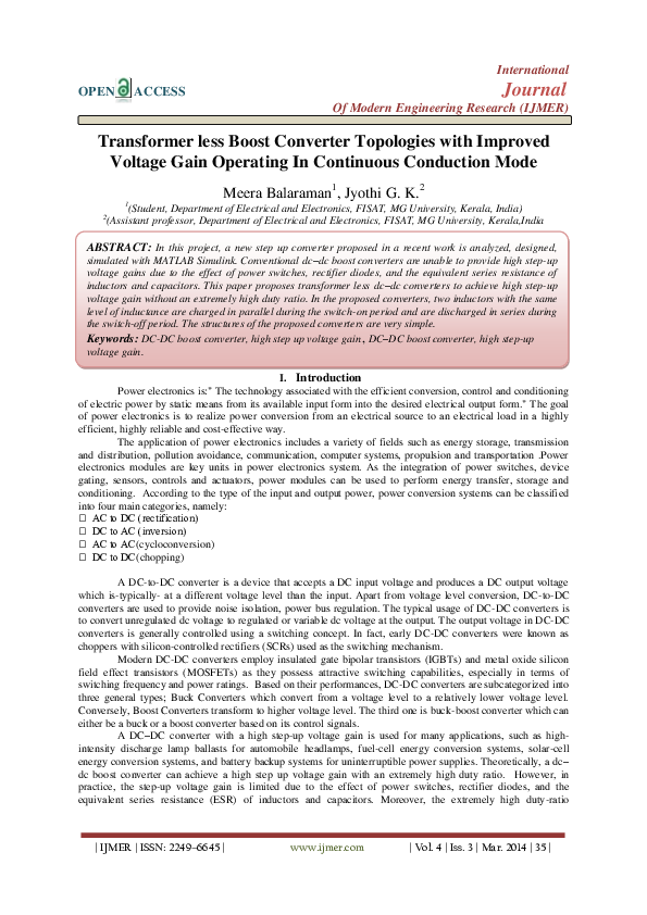 Pdf Transformer Less Boost Converter Topologies With Improved Voltage Gain Operating In