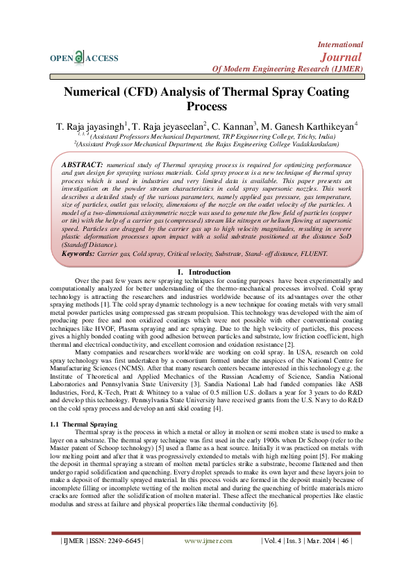 (PDF) Numerical (CFD) Analysis of Thermal Spray Coating Process