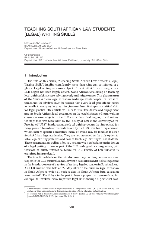 (PDF) TeachInG souTh afrIcan law sTuDenTs (leGal) wrITInG sKIlls