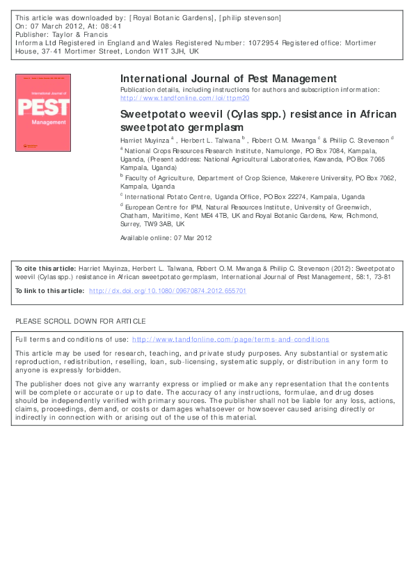 (PDF) International Journal of Pest Management Sweetpotato weevil ...