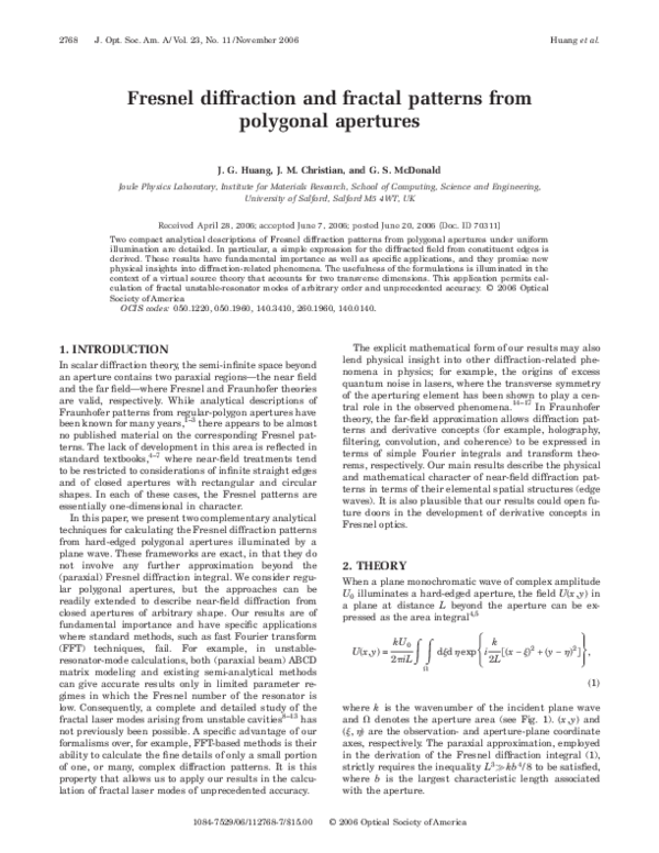 (PDF) Fresnel diffraction and fractal patterns from polygonal apertures