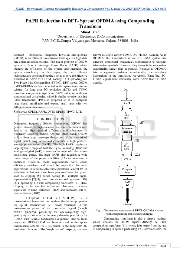 Pdf Papr Reduction In Dft Spread Ofdma Using Companding Transform